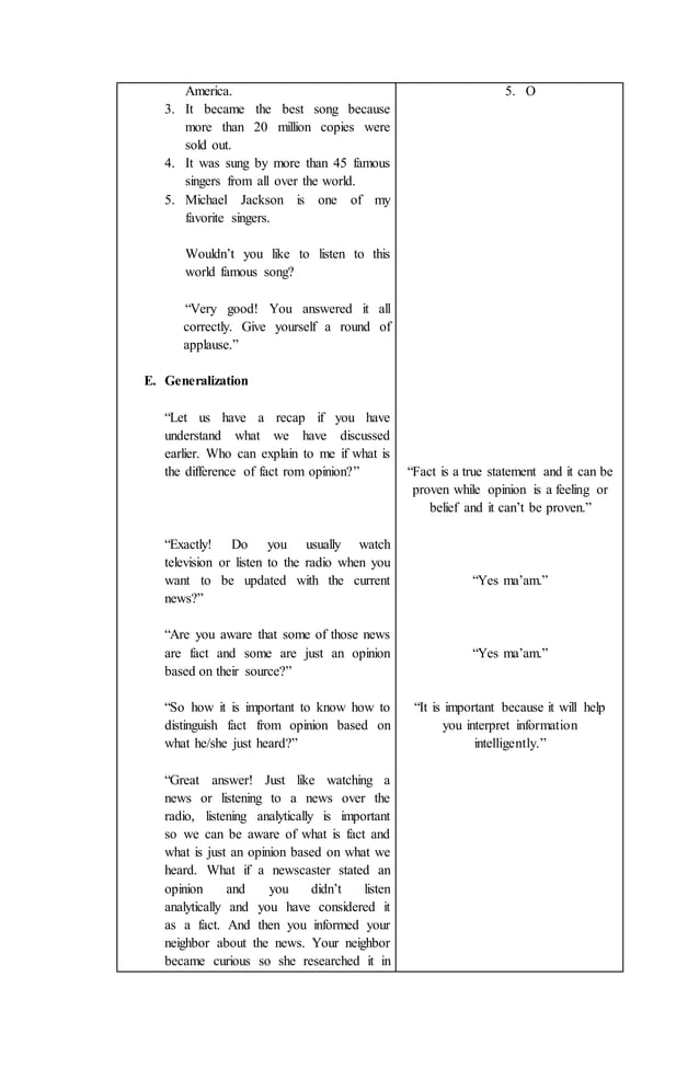 Detailed Lesson Plan in Fact and Opinion | DOCX