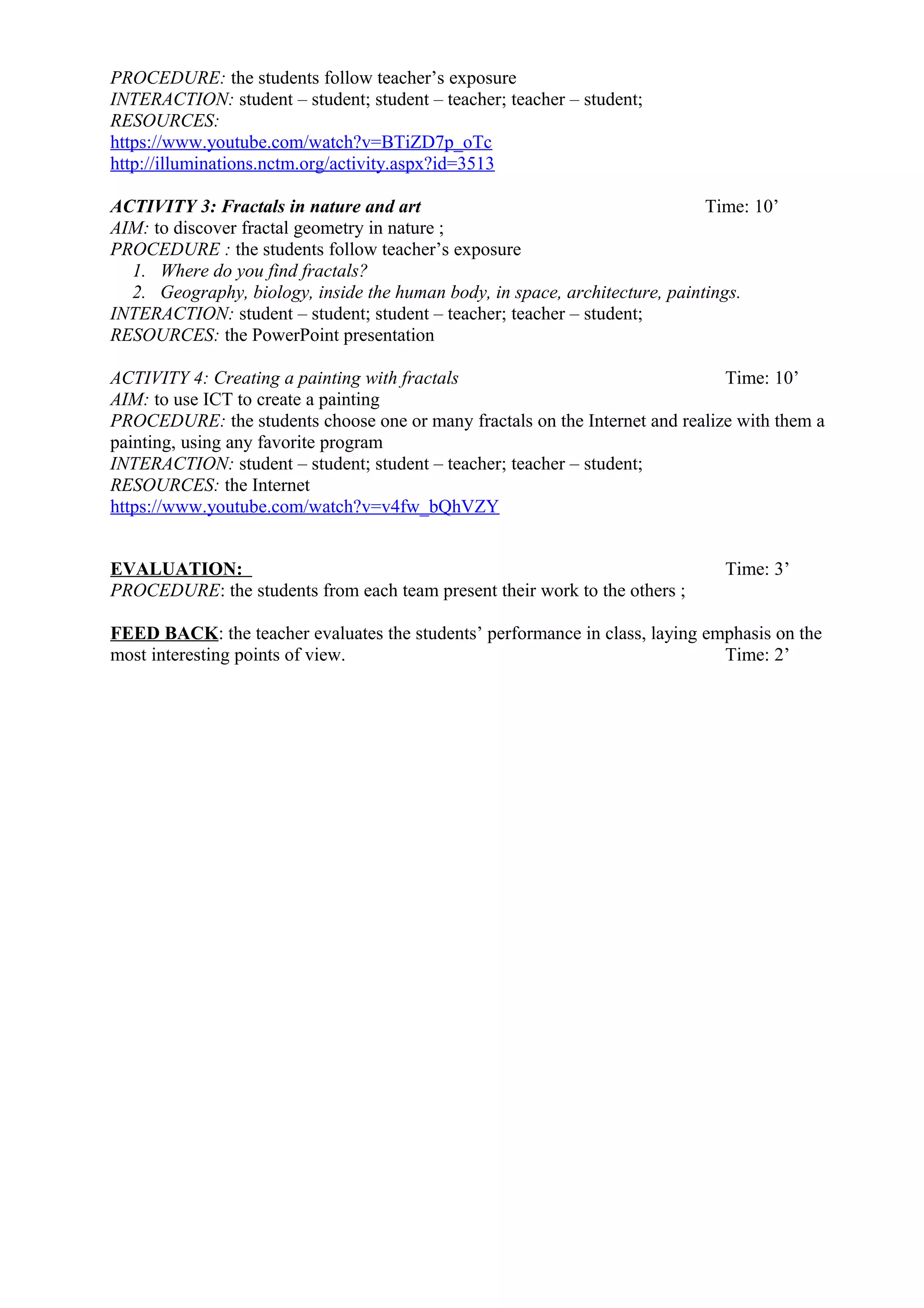 Lesson plan fractals | DOC