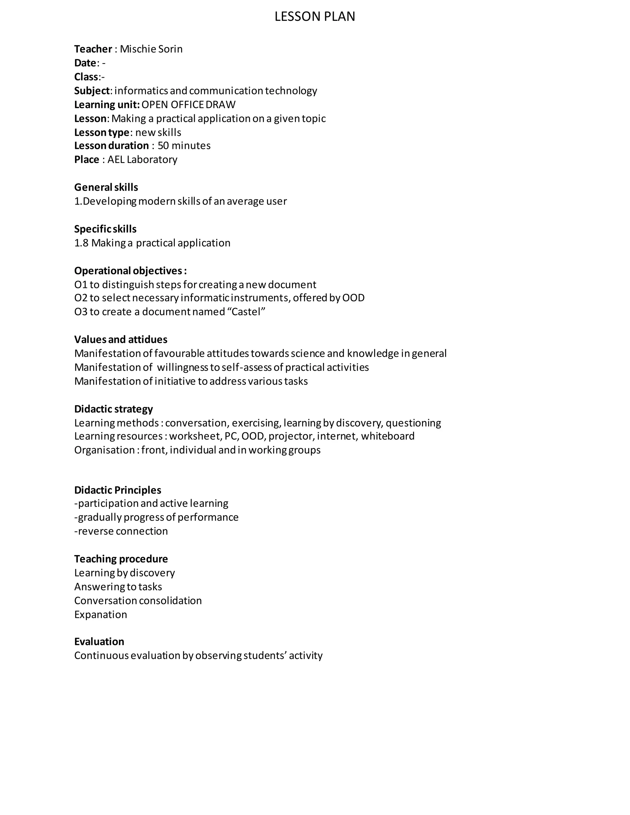 Lesson plan ict | DOCX