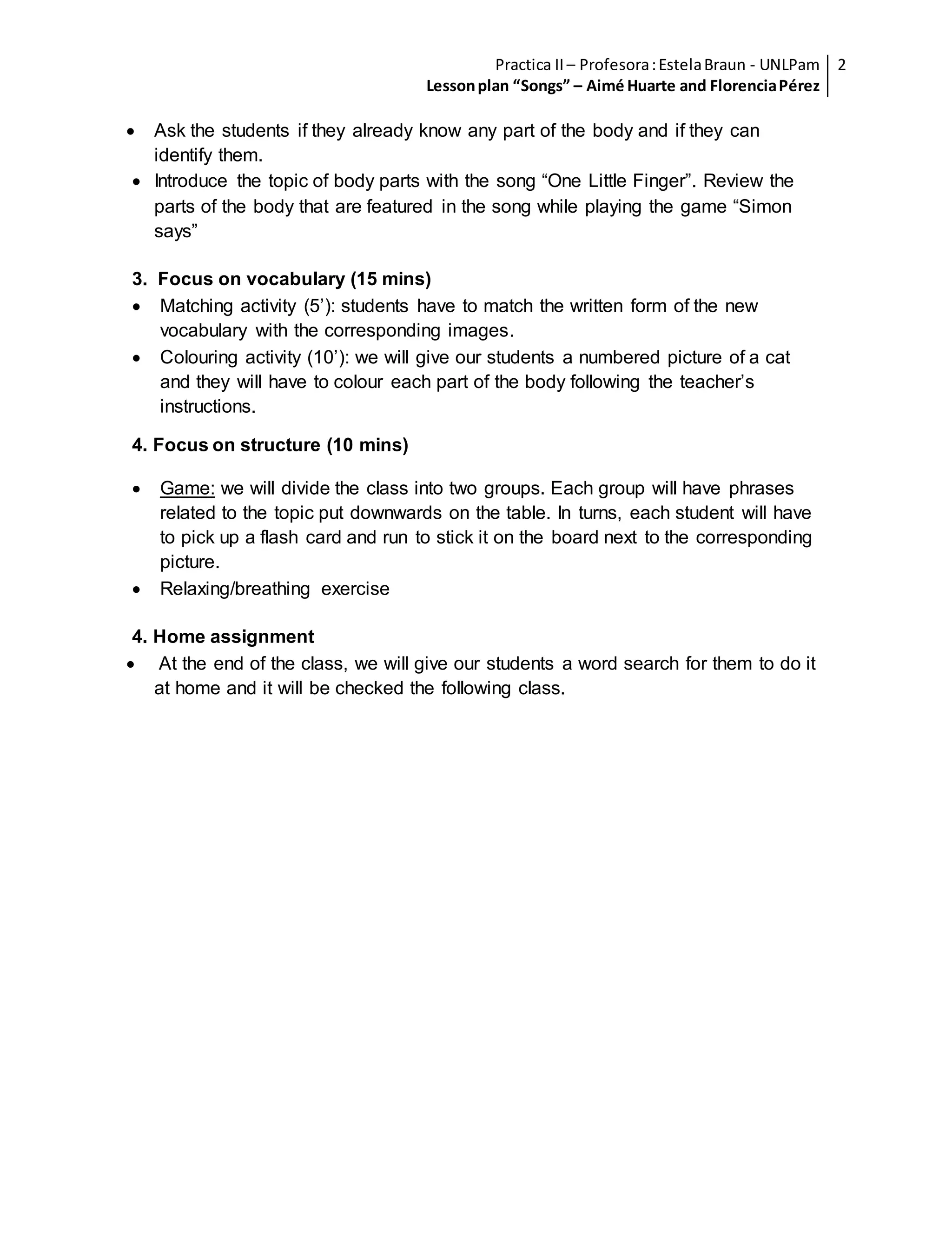 Lesson plan on "One Little Finger" song | DOCX