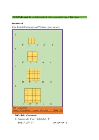 Lesson plan exponents and powers class VIII | PDF