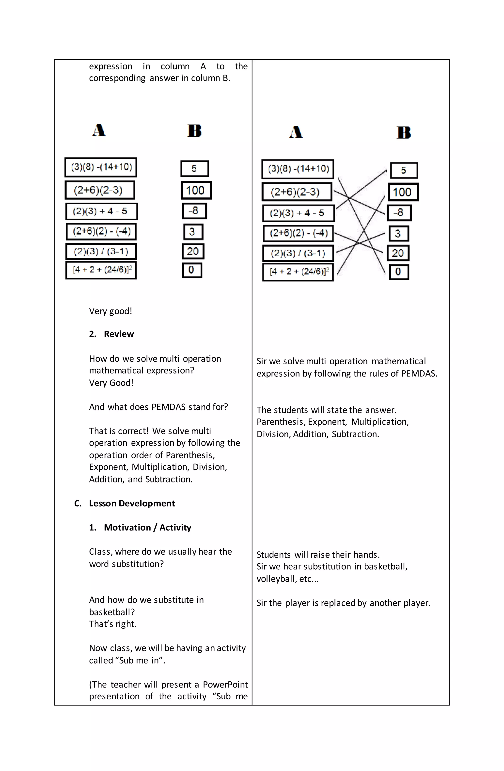 Lesson plan-advanced algebra Grade 7 | PDF
