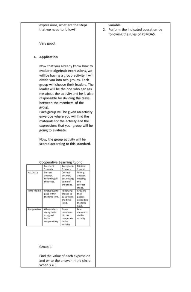 Lesson plan-advanced algebra Grade 7 | PDF