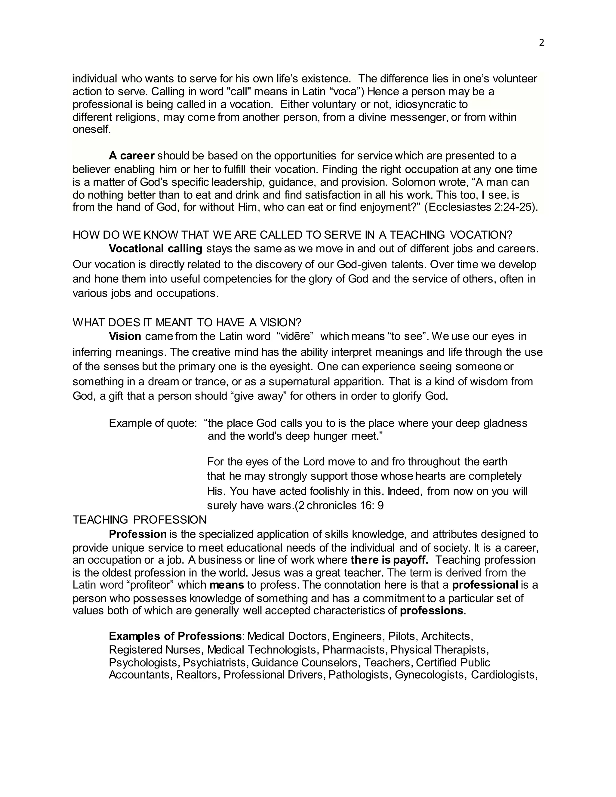 Lesson Plan in "Teaching as a Vocation, Vision and Profession | DOCX