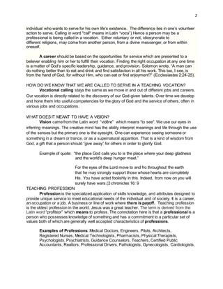 Lesson Plan in "Teaching as a Vocation, Vision and Profession | DOCX