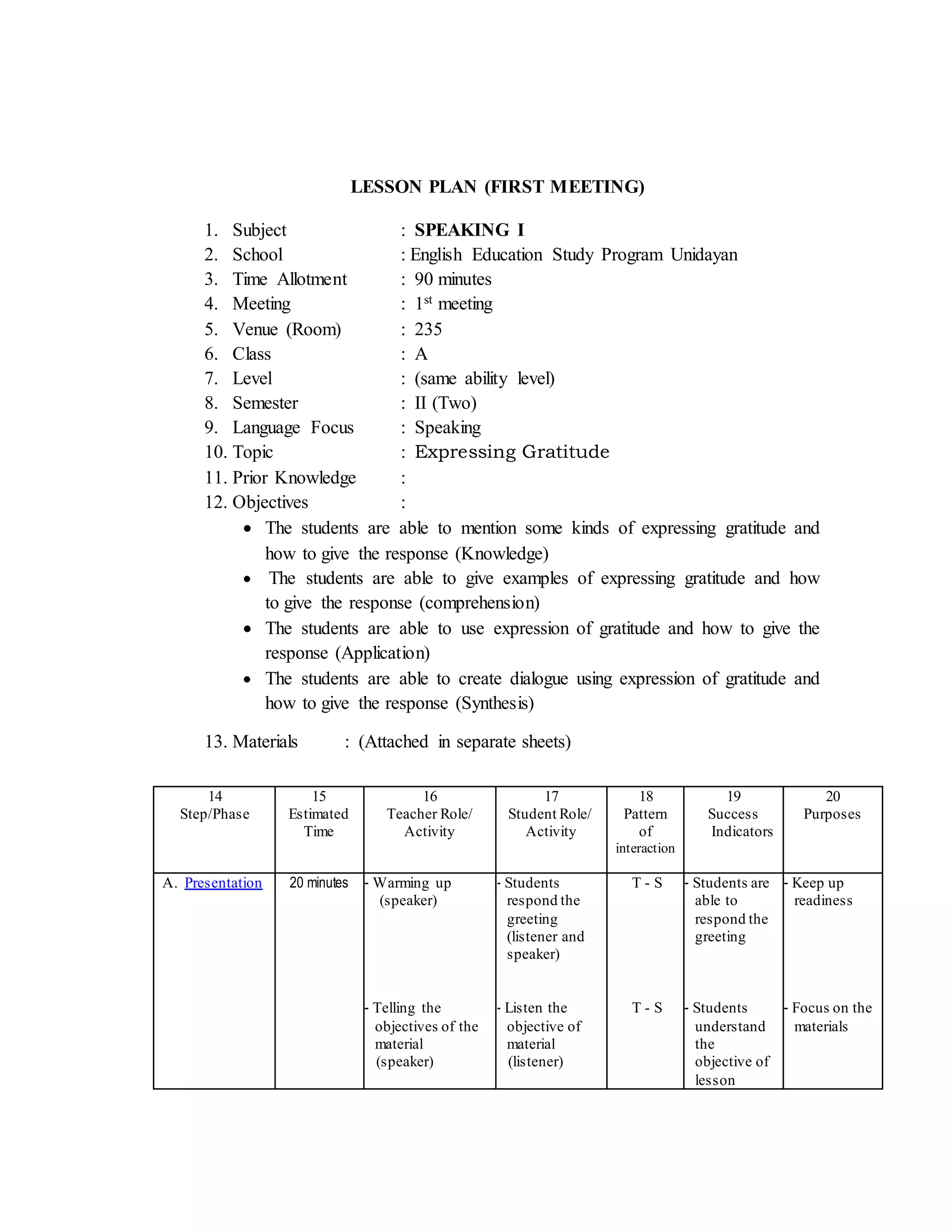 Lesson plan 1 expressing gratitude | DOC