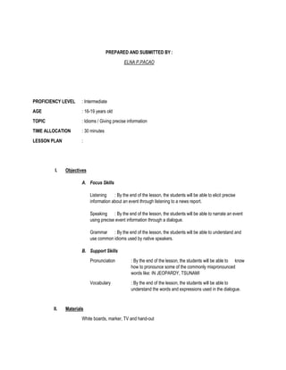 Lesson plan Part 1 for TESOL | PDF