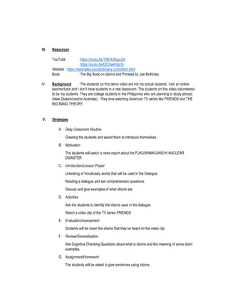 Lesson plan Part 1 for TESOL | PDF