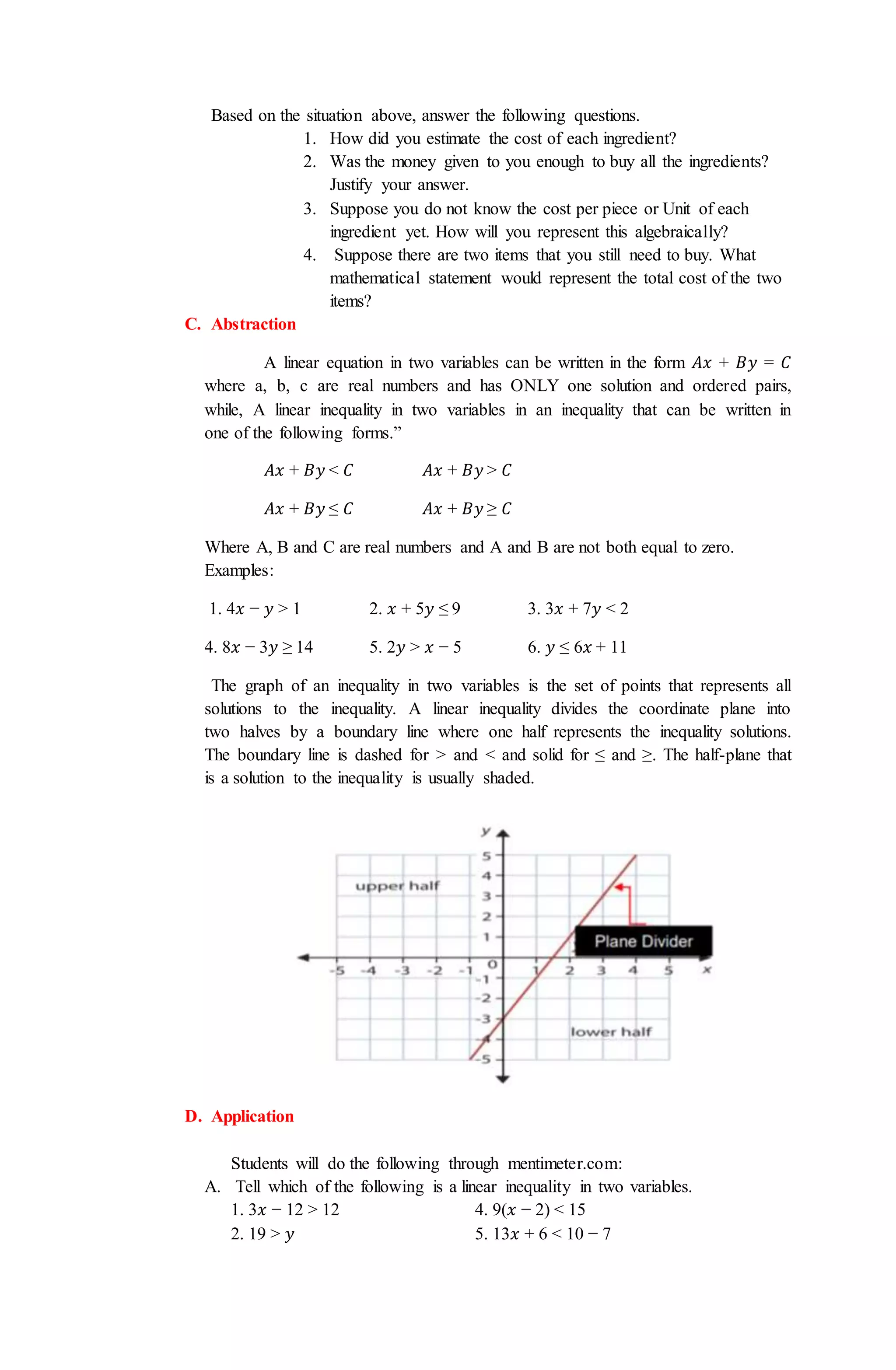 Lesson plan on Linear inequalities in two variables | DOCX