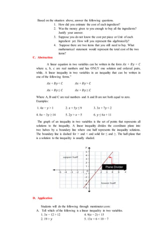 Lesson plan on Linear inequalities in two variables | DOCX