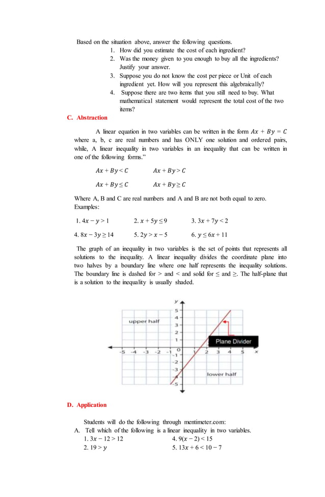 Lesson plan on Linear inequalities in two variables | DOCX