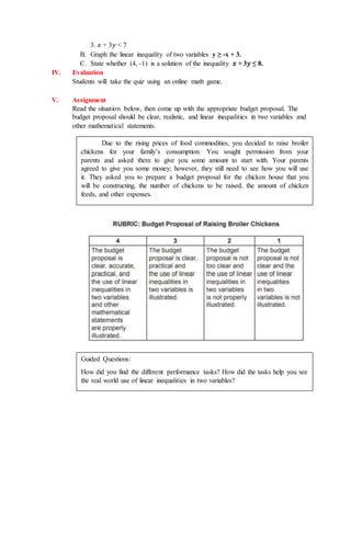 Lesson plan on Linear inequalities in two variables | DOCX
