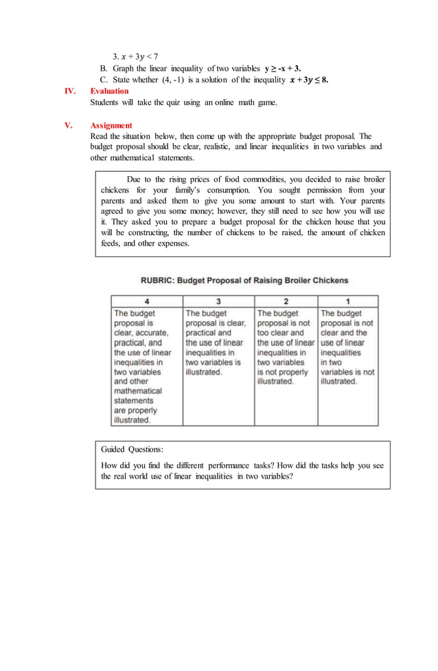 Lesson plan on Linear inequalities in two variables | DOCX