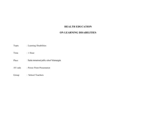 lesson plan on learning disabilities in children | DOCX