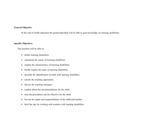 lesson plan on learning disabilities in children | DOCX