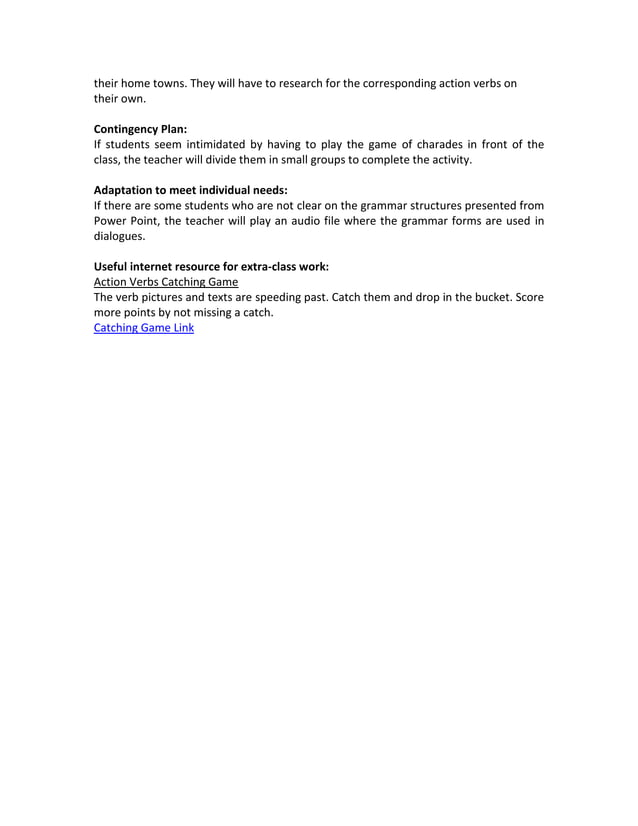 Lesson plan - Action Verbs