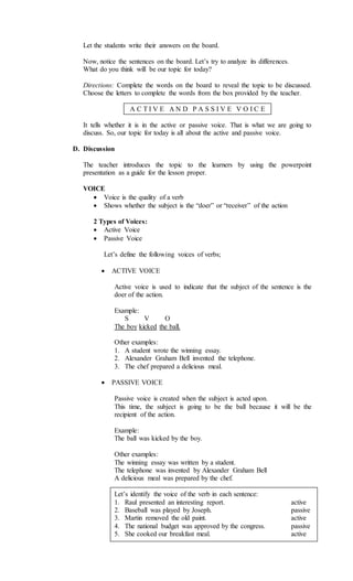 Semi-Detailed Lesson Plan - Active and Passive Voice (Junior High ...
