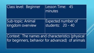 Lesson plan animals | PPTX