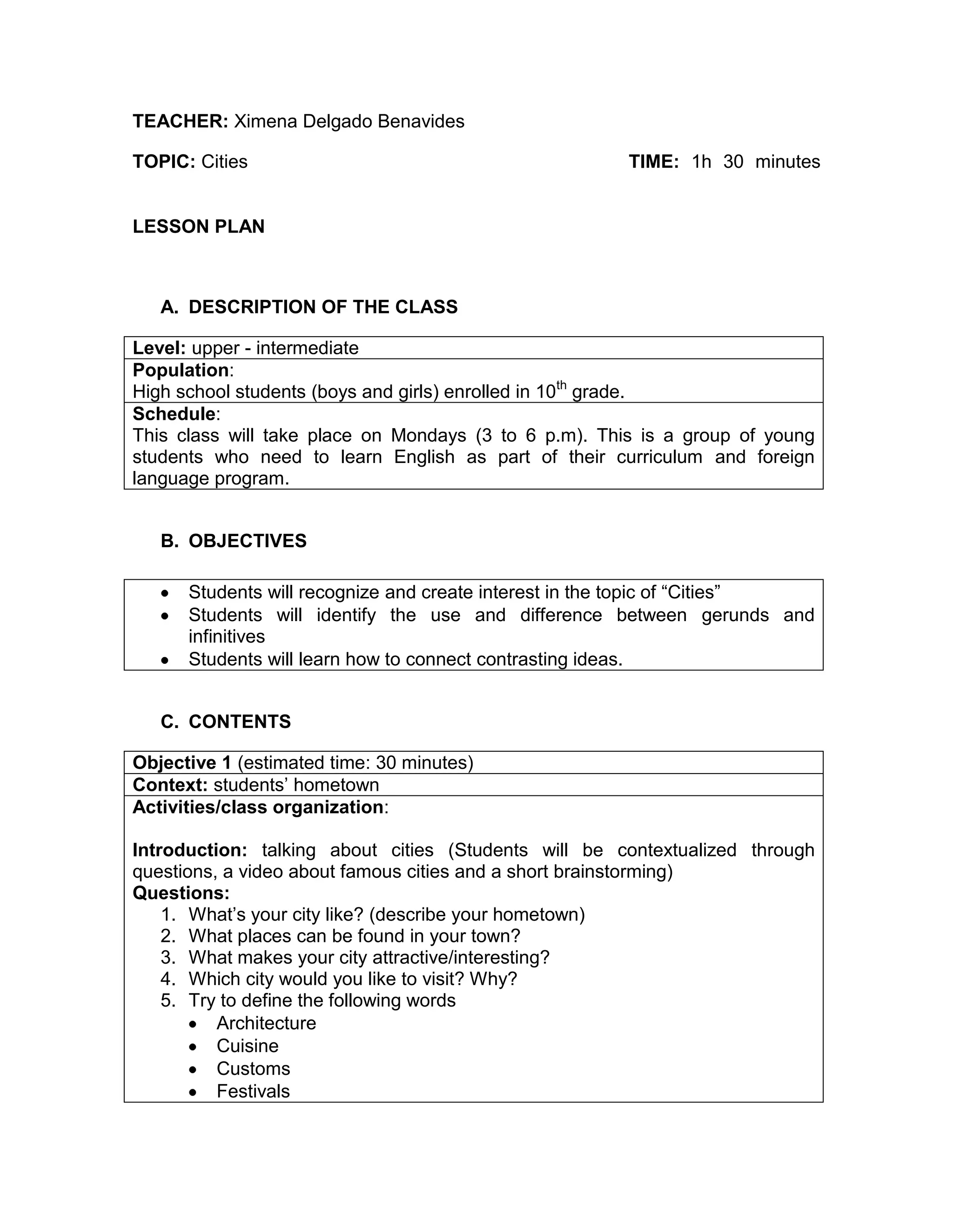 Lesson plan cities | DOCX