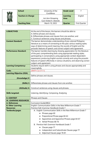Omawing,J Lesson Plan -English.docx | Education