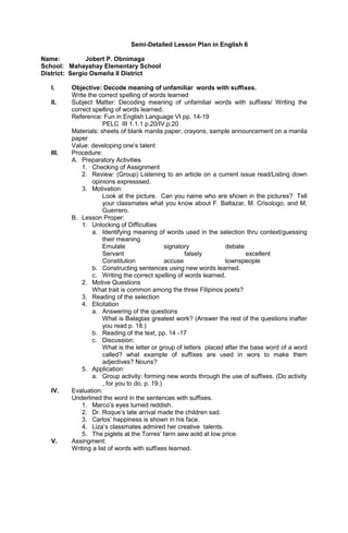 Lesson plan english 5 -writing announcement | DOCX
