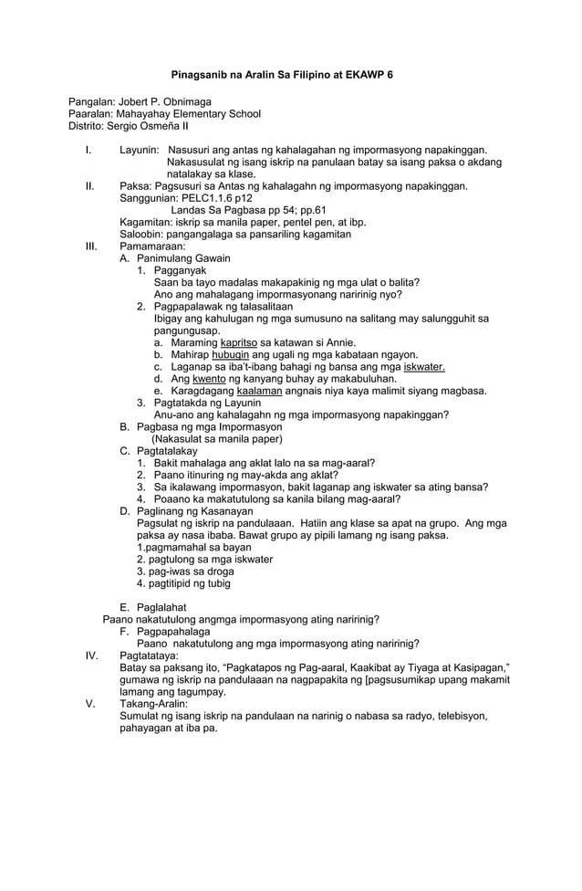 Lesson plan english 5 -writing announcement | DOCX