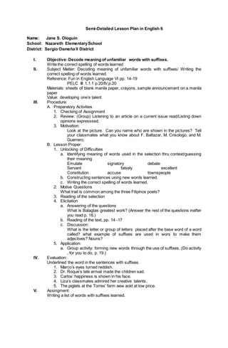 Lesson plan english 6 -writing announcement | DOCX