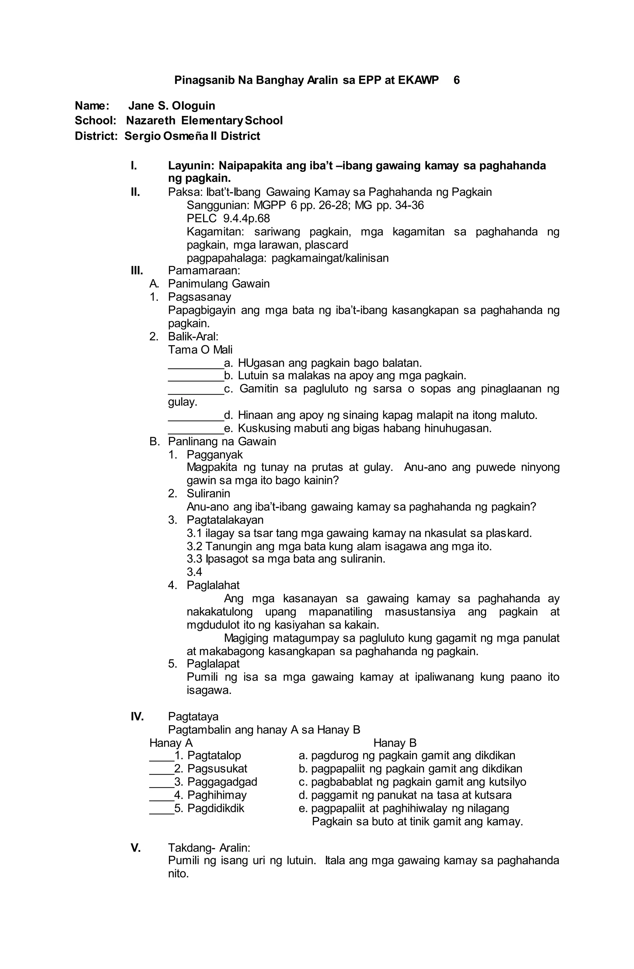 Lesson Plan English 6 Writing An Outline Pdf