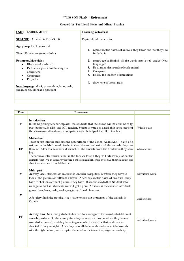 Lesson plan environment 2