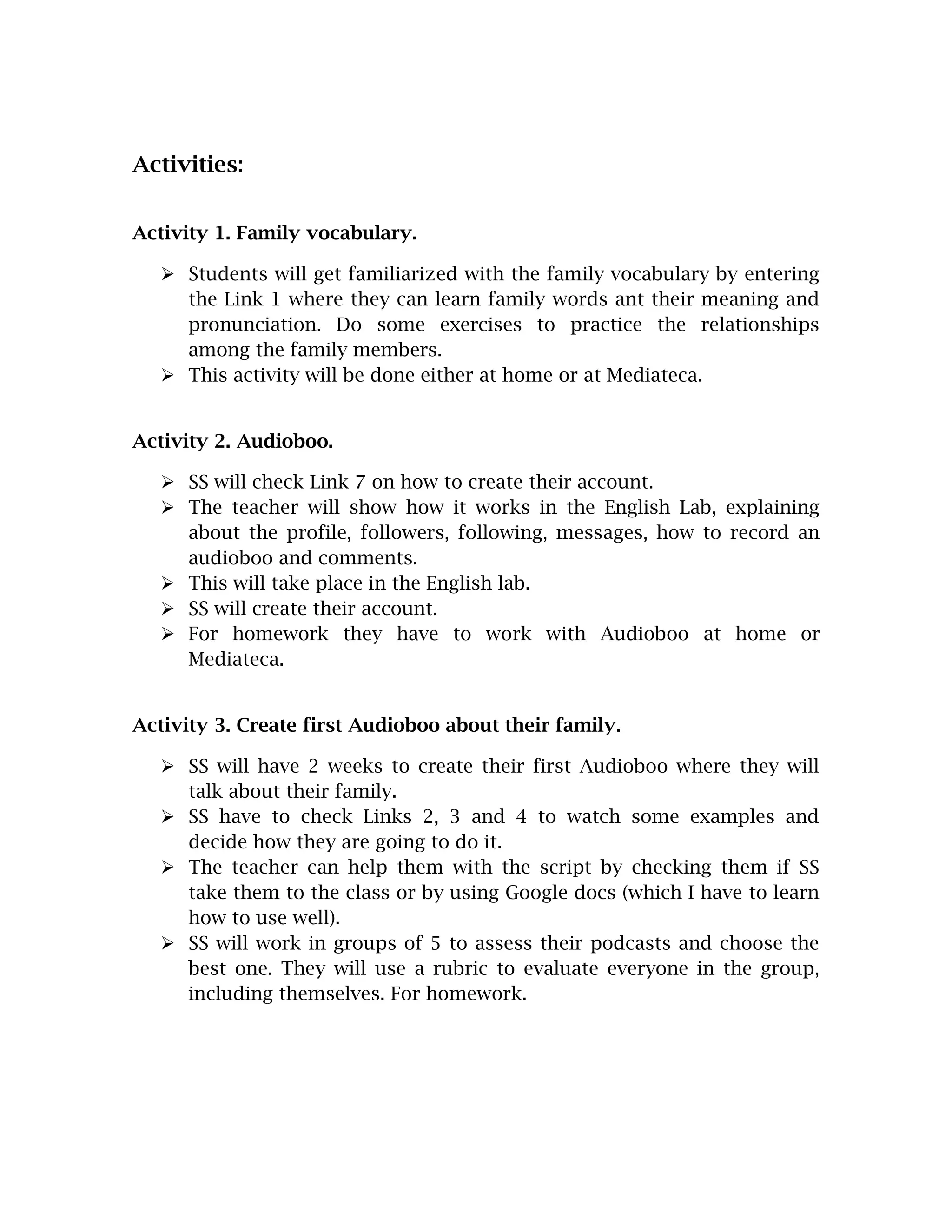 Lesson plan family | DOCX