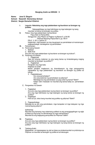 Lesson plan hks 6 -kahalagahan ng edukasyon at kalusugan | DOCX