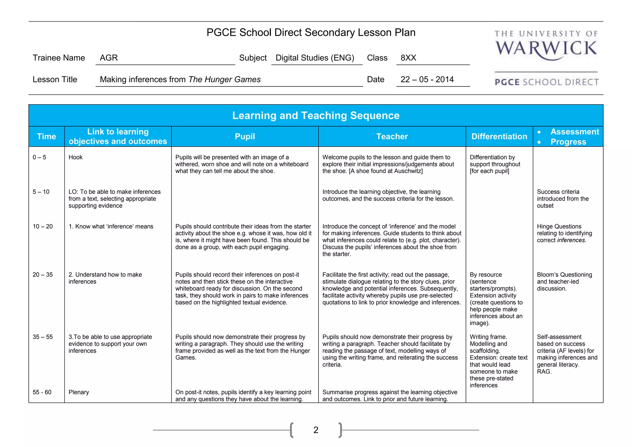 Lesson plan inference y8 22-05-14 | DOCX
