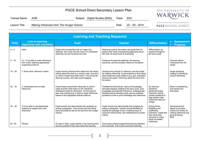 Lesson plan inference y8 22-05-14 | PPT