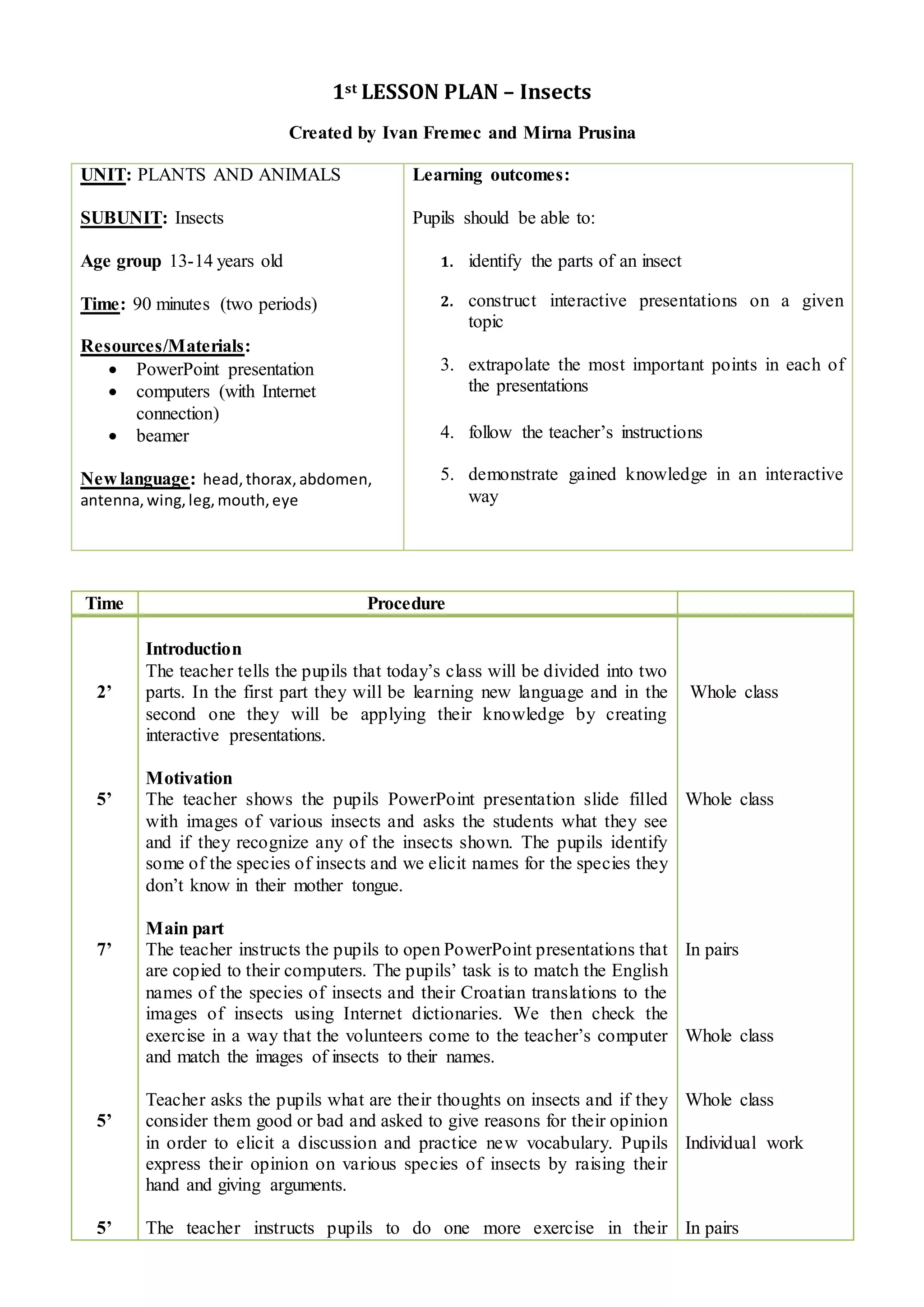 Lesson plan insects | PDF