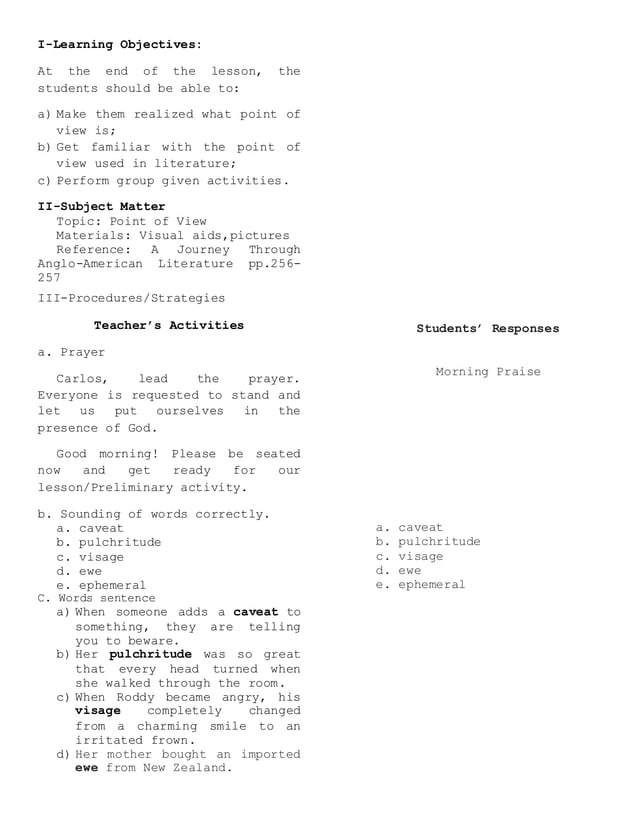 Lesson plan--point of view | DOCX | Fiction | Books and Literature