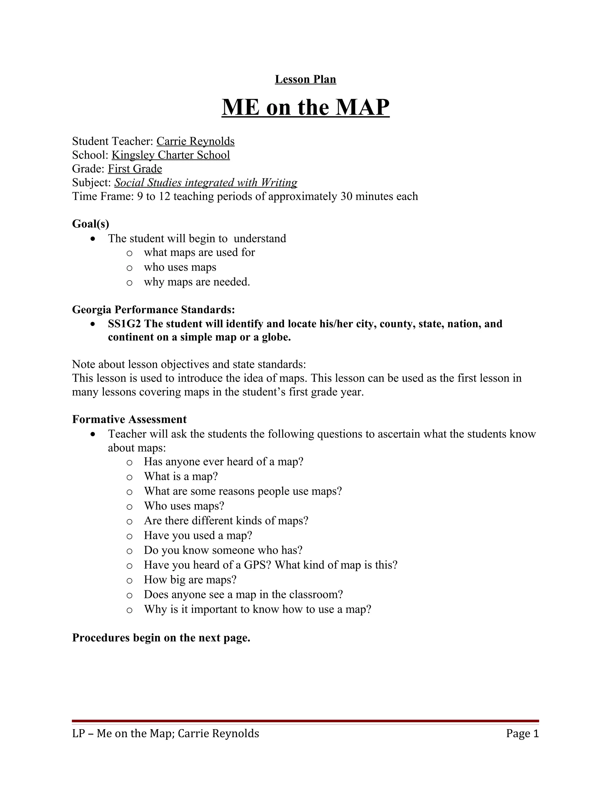 Lesson plan - Me on the Map | DOC