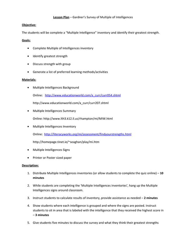 Lesson plan multiple intelligences.revised | RTF | Musicals | Genres