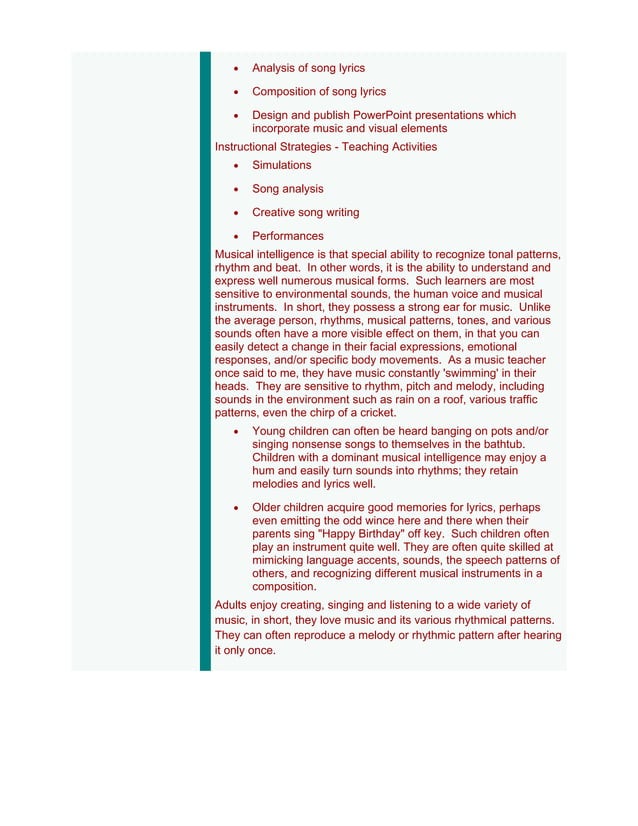 Lesson plan multiple intelligences.revised | RTF | Musicals | Genres