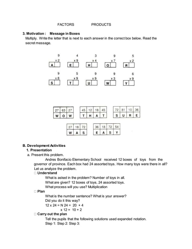 Lesson plan multiplication g.3 | DOCX | Board Games and Puzzles | Games ...