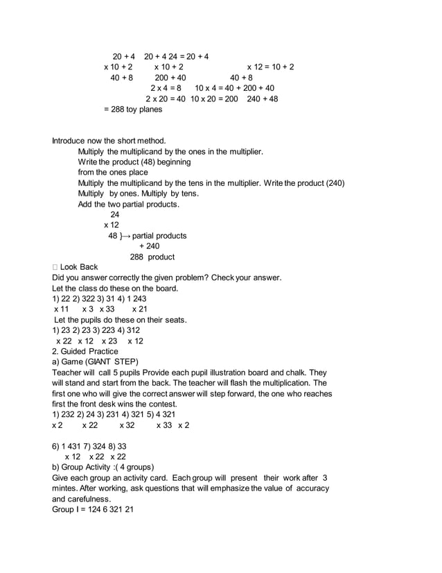 Lesson plan multiplication g.3 | DOCX | Board Games and Puzzles | Games ...