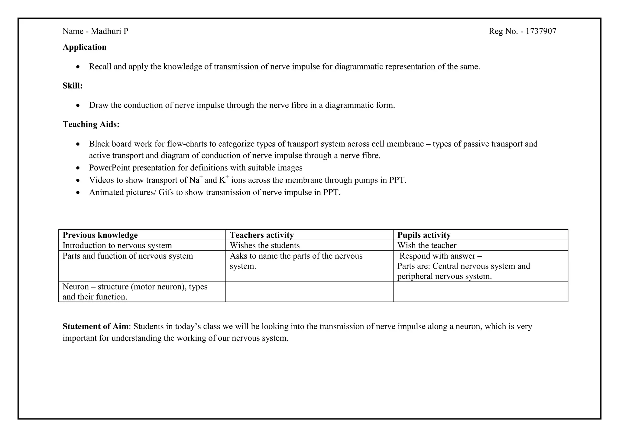 Lesson plan nervous system | PDF
