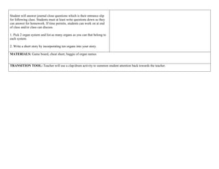 Lesson Plan Organs in Organ Systems | DOCX | Educational Assessment ...