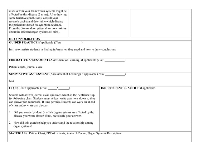 Lesson Plan Organ System Relationships | DOCX
