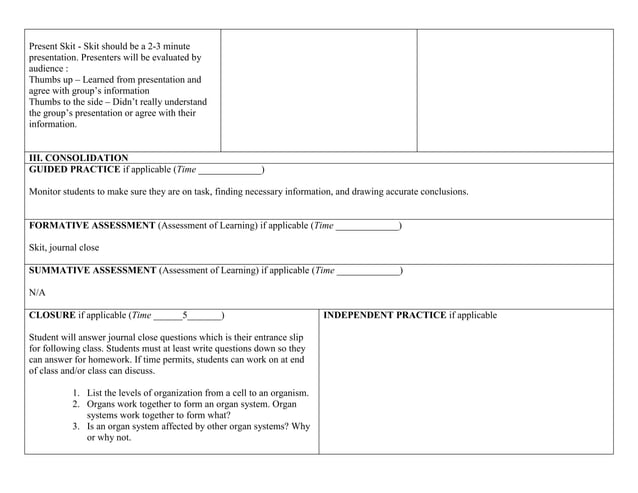 Lesson Plan Organ Systems | DOCX