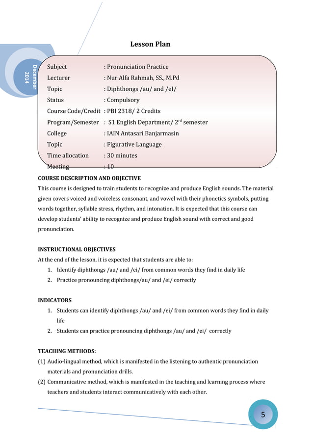 Lesson plan pronunciation- | DOC