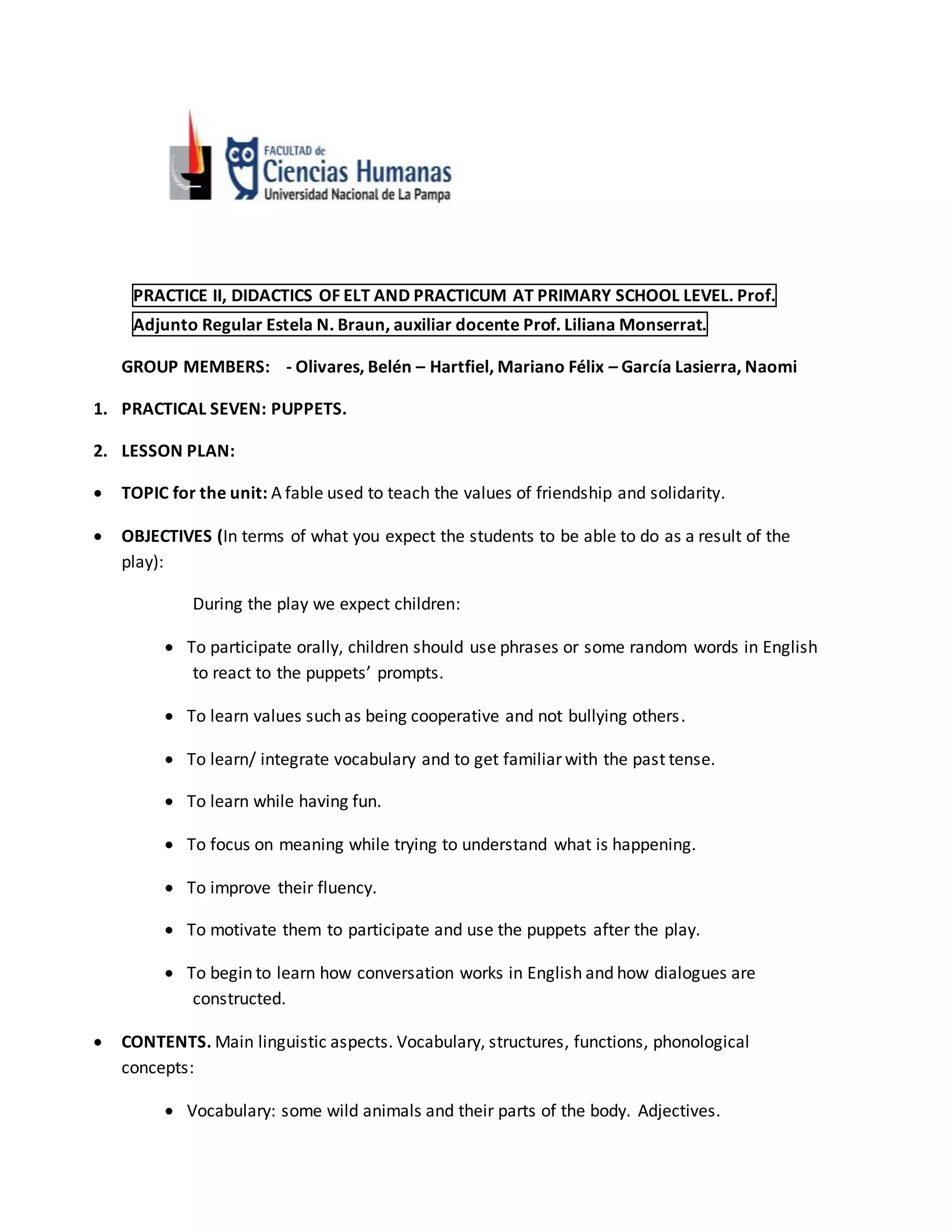 Lesson plan: "Puppets" | DOCX