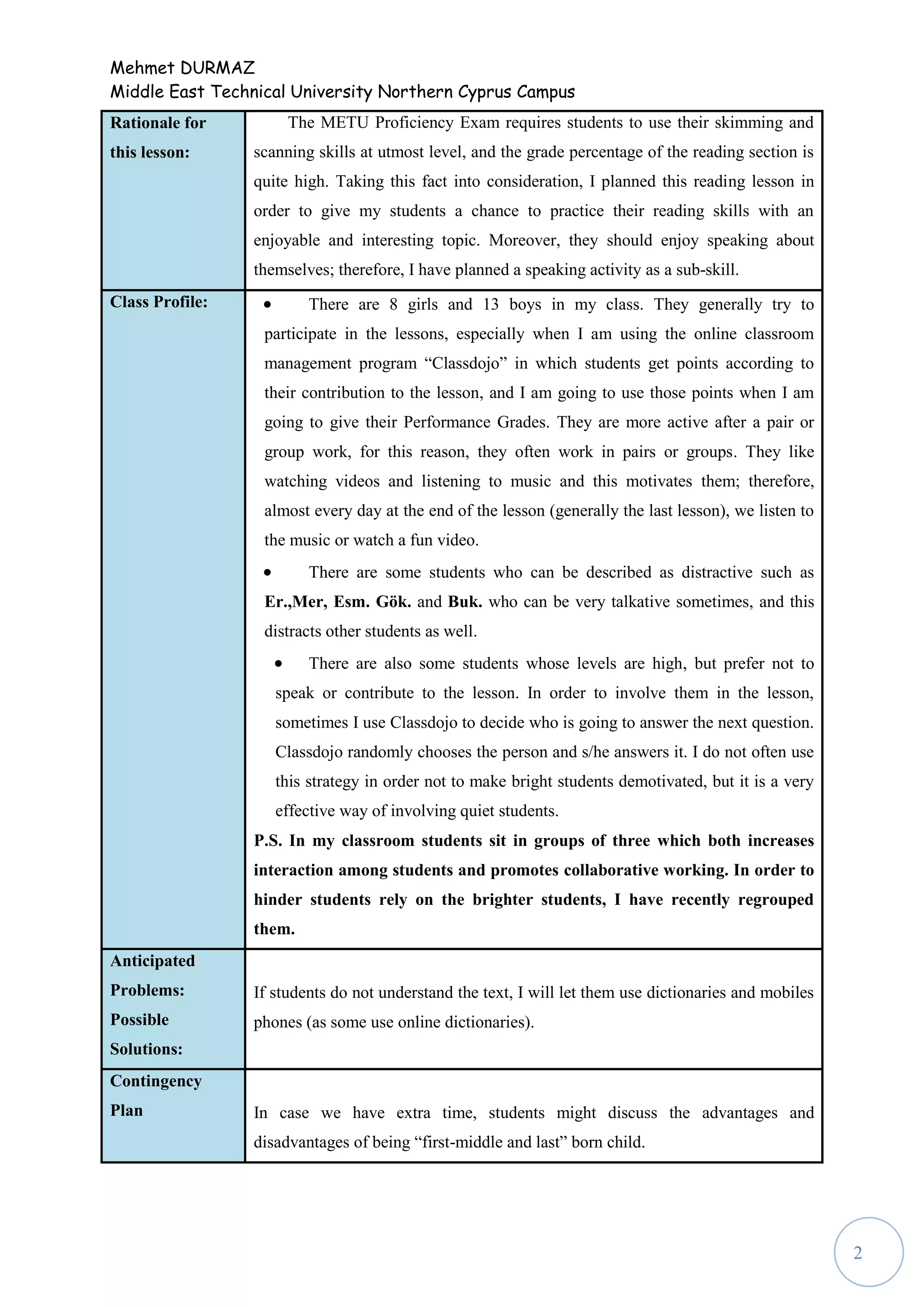 Lesson plan - Reading | PDF