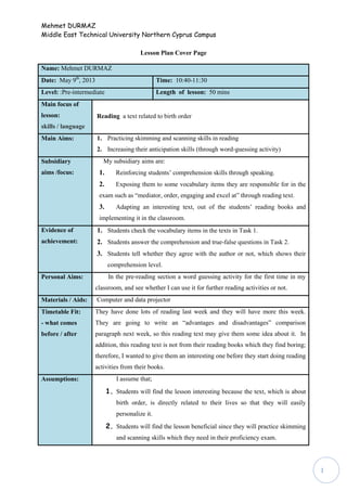 Lesson plan - Reading | PDF