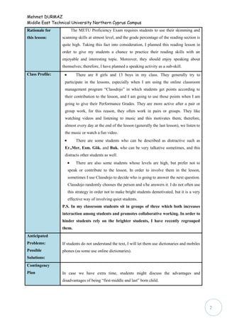 Lesson plan - Reading | PDF