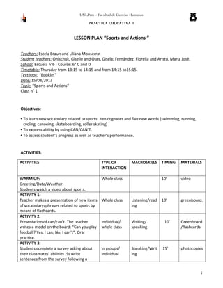 Lesson plan school nº 6 6 grade- fernandez, aristu,oses, onischuk | DOC | Education